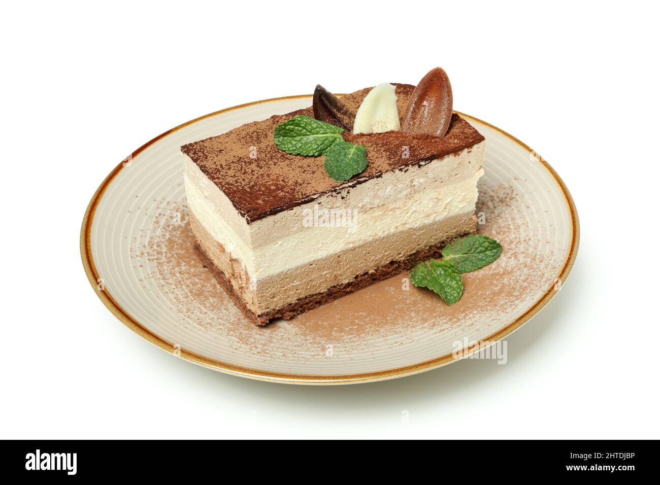 Plate with Tiramisu cake isolated on white background Stock Photo - Alamy