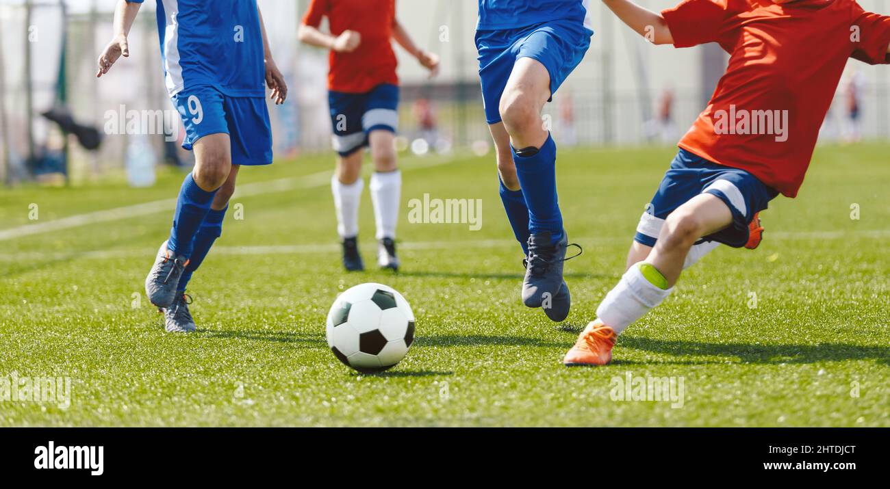 Football Game on Summer Sunny Day. Young Boys Compete in Tournament ...