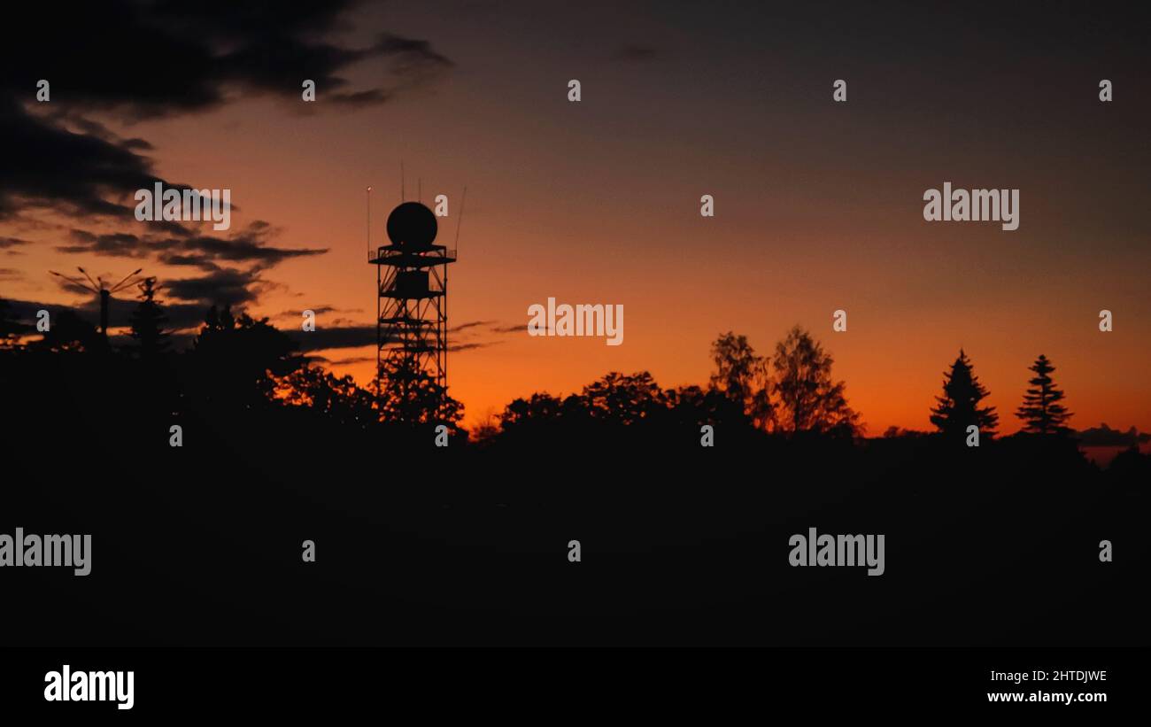 Beautiful evening view with tree silhouettes Stock Photo - Alamy