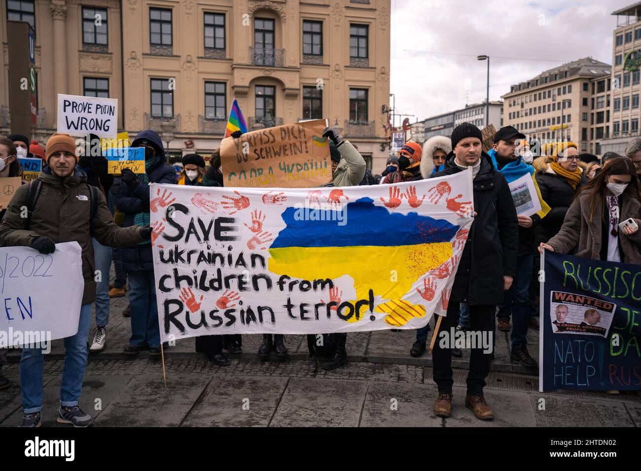 Save Ukrainian children from Russia is written on a banner at peace ...