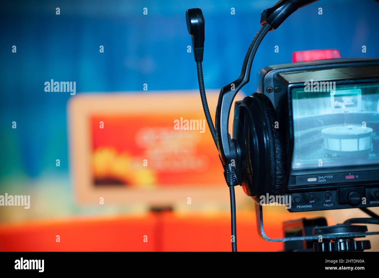 Video camera viewfinder, recording show in TV studio Stock Photo - Alamy