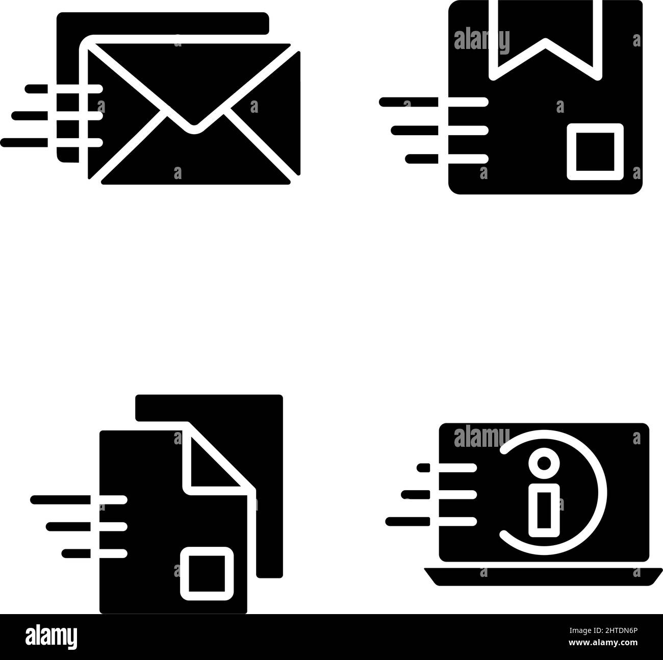 Information transmission black glyph icons set on white space Stock ...