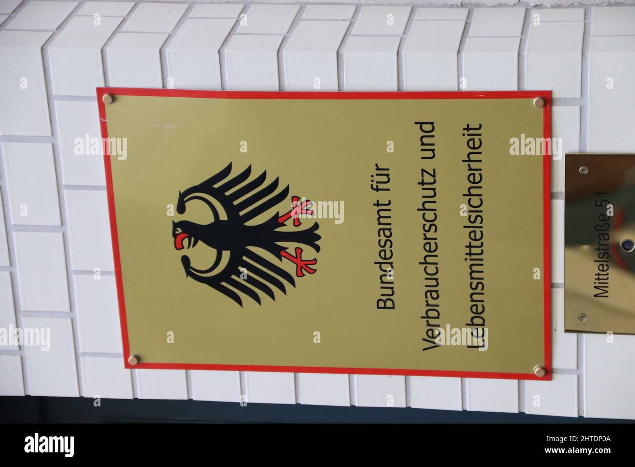 Sign at the door at the Federal Office of Consumer Protection and Food ...