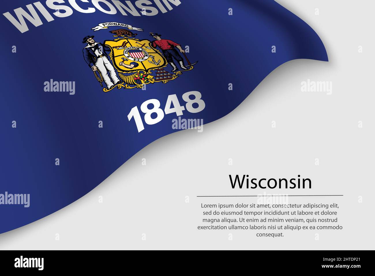 Wave flag of Wisconsin is a state of United States. Banner or ribbon ...