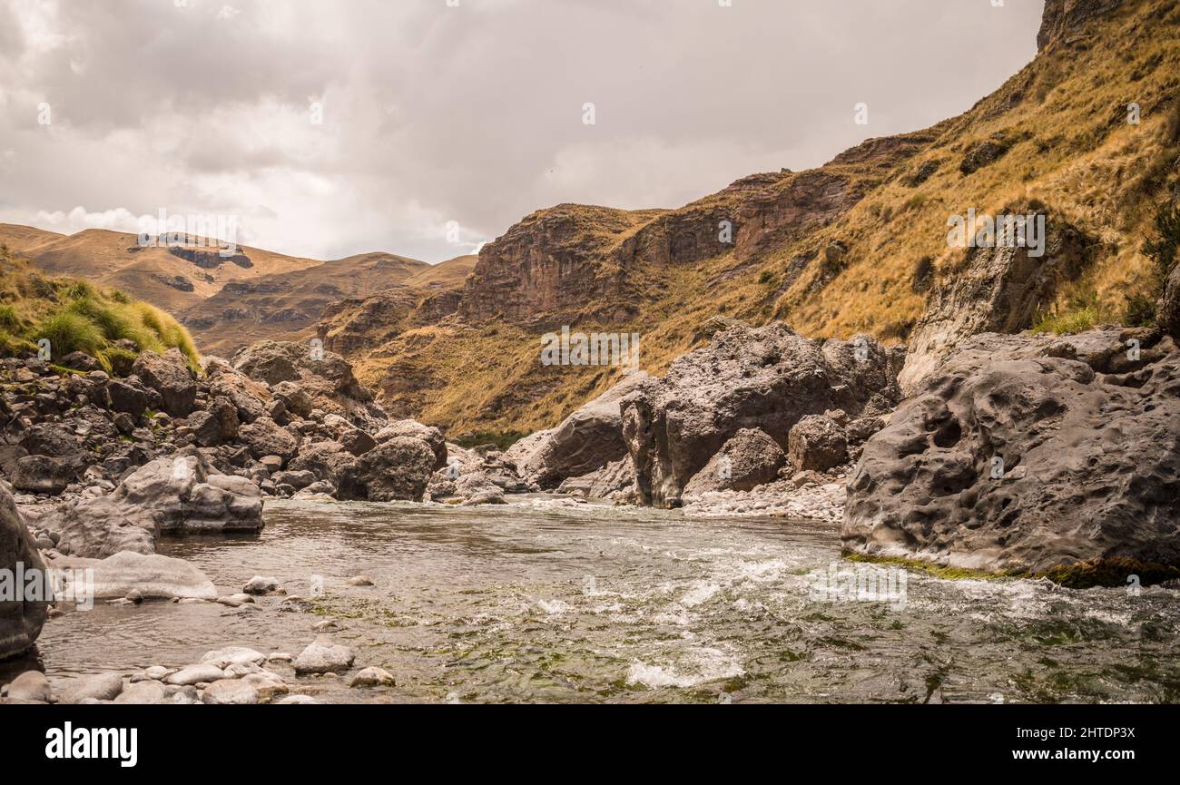 Scenic shot of the Apurimac river valley in Cusco, Peru, on a cloudy ...