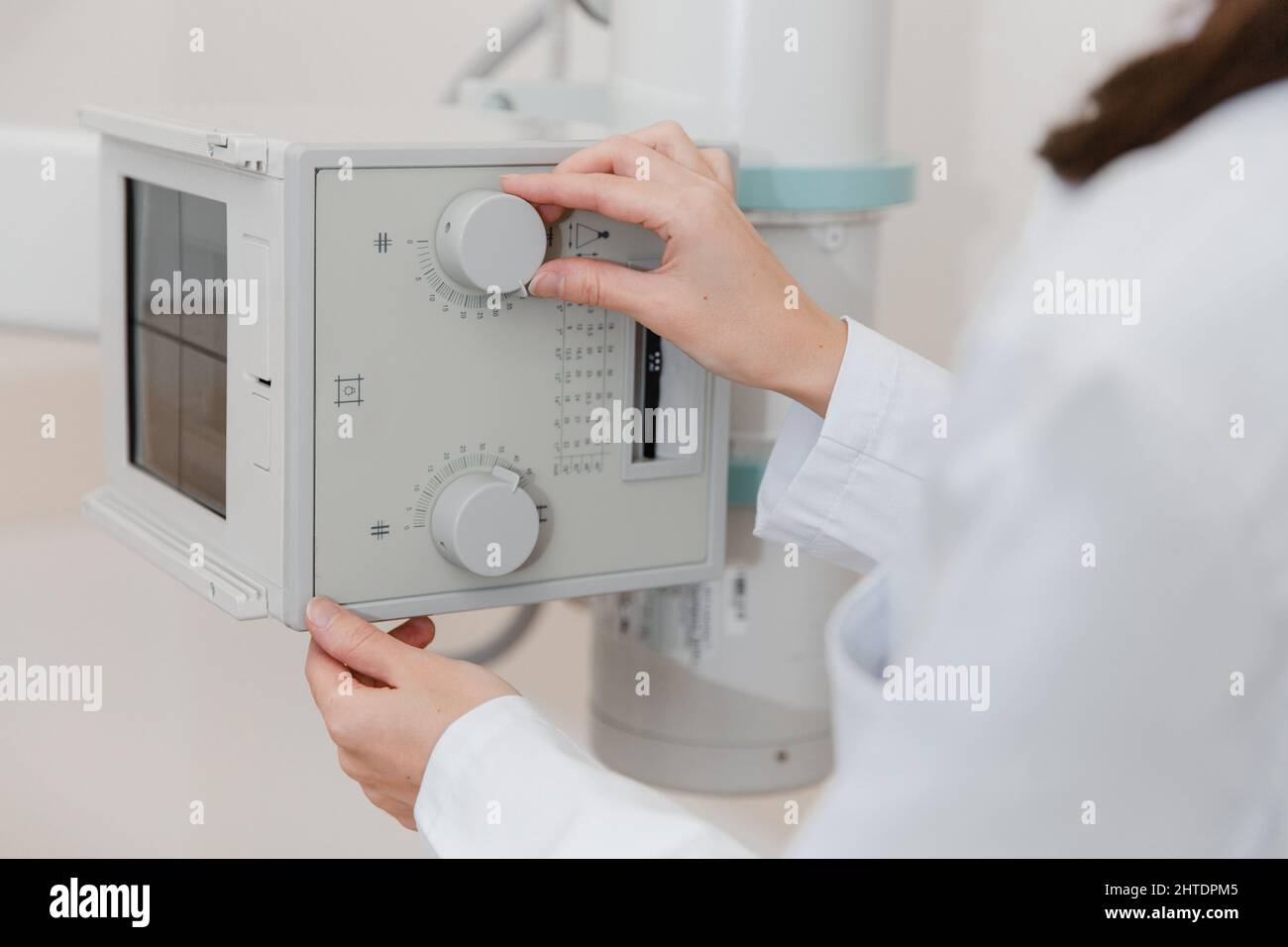 Hospital Radiology Room. Xray machine for fluorography. Doctor ...