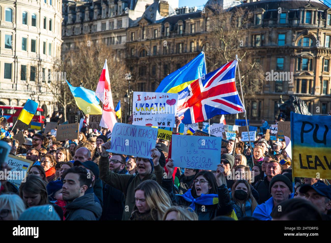 Russians against war, Stand by Ukraine protest, Trafalgar Square ...