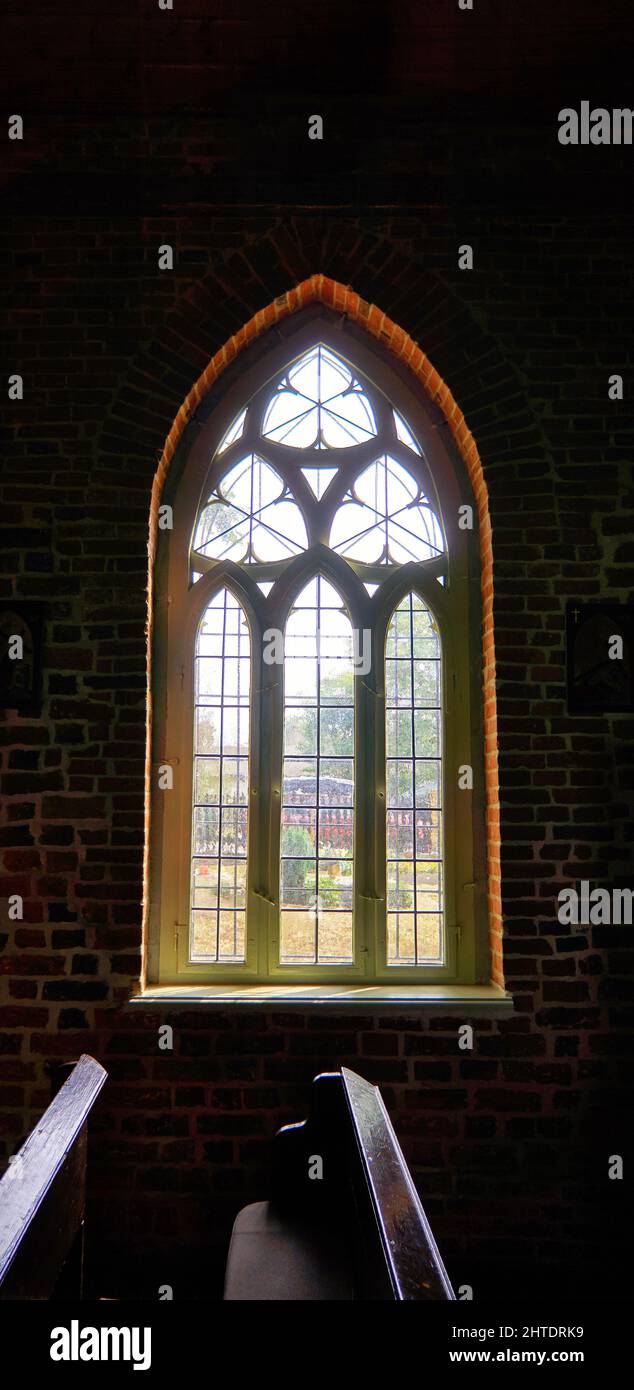 Beautiful stained glass window in an old church Stock Photo - Alamy