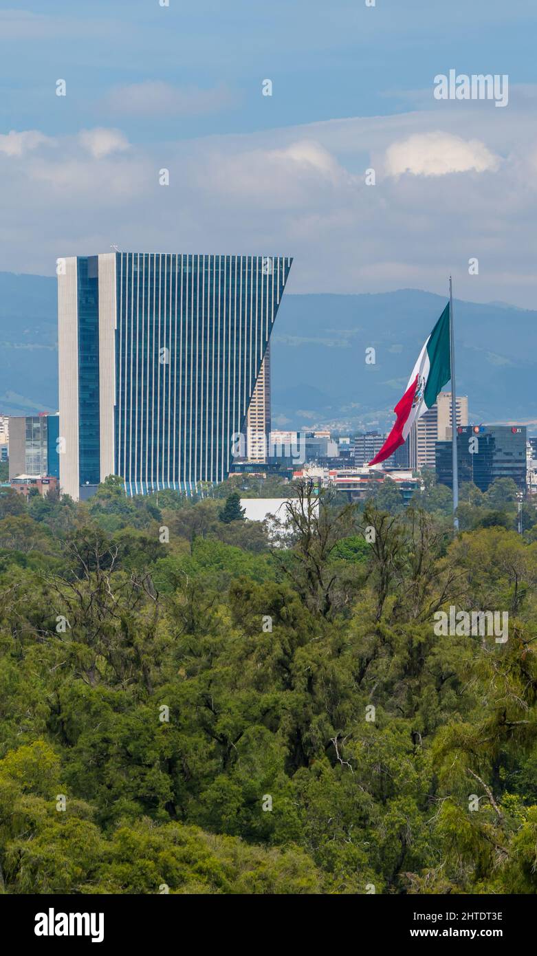 Vertical view of skyscrapers and hotels in downtown with the Mexican ...