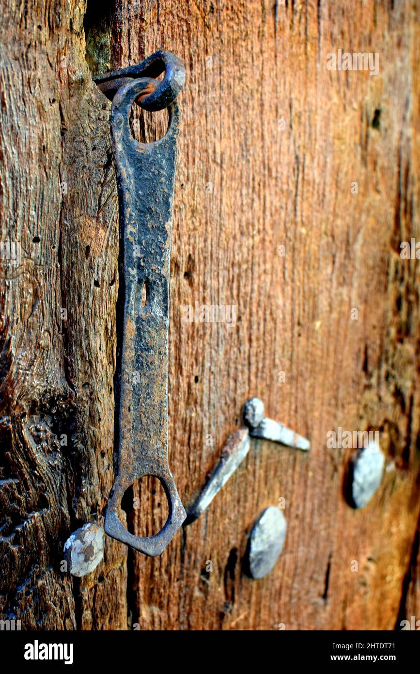 Vertical of an old locking mechanism for the door of Monastery of Holy ...