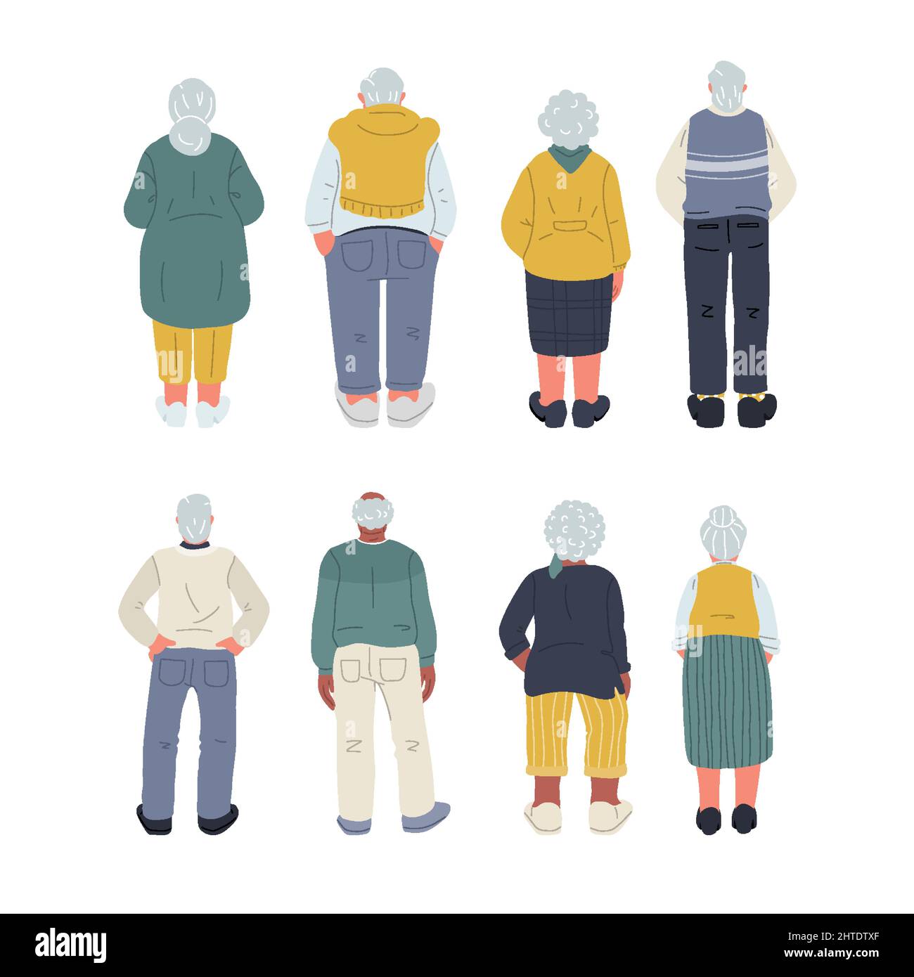 Back view of elderly people,isolated on white background.vector ...