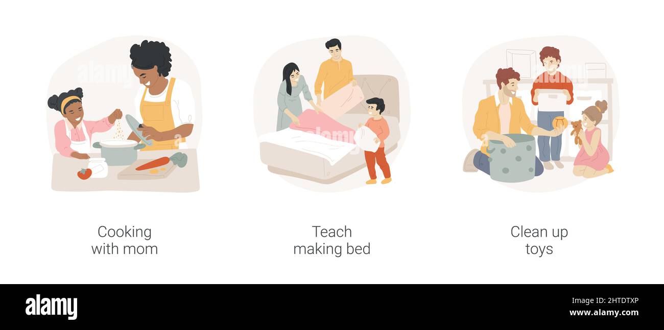 Household maintenance skills for kids isolated cartoon vector ...