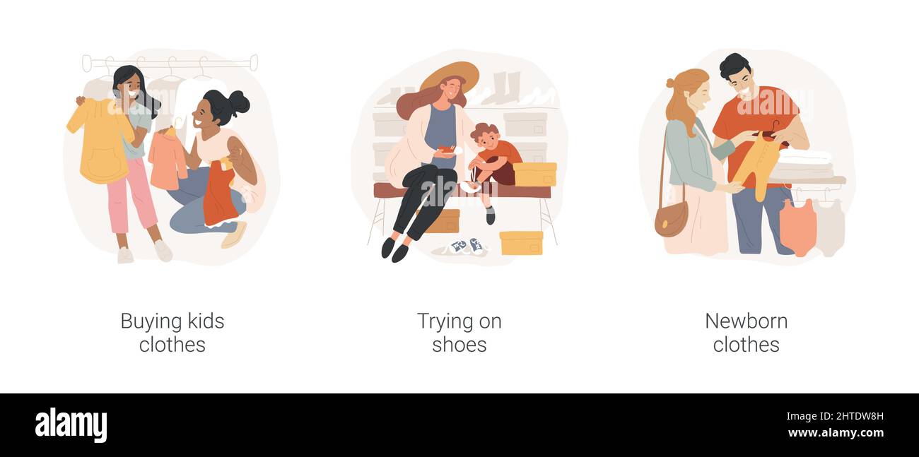 Baby fashion isolated cartoon vector illustration set. Buying kids ...