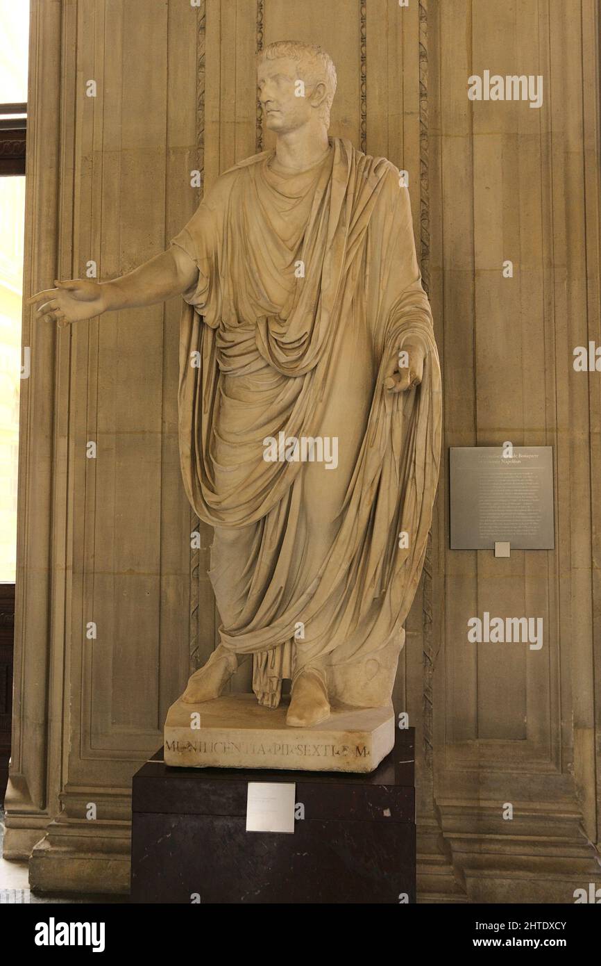 Statue of Tiberius Roman emperor at the Louvre museum in Paris, France ...
