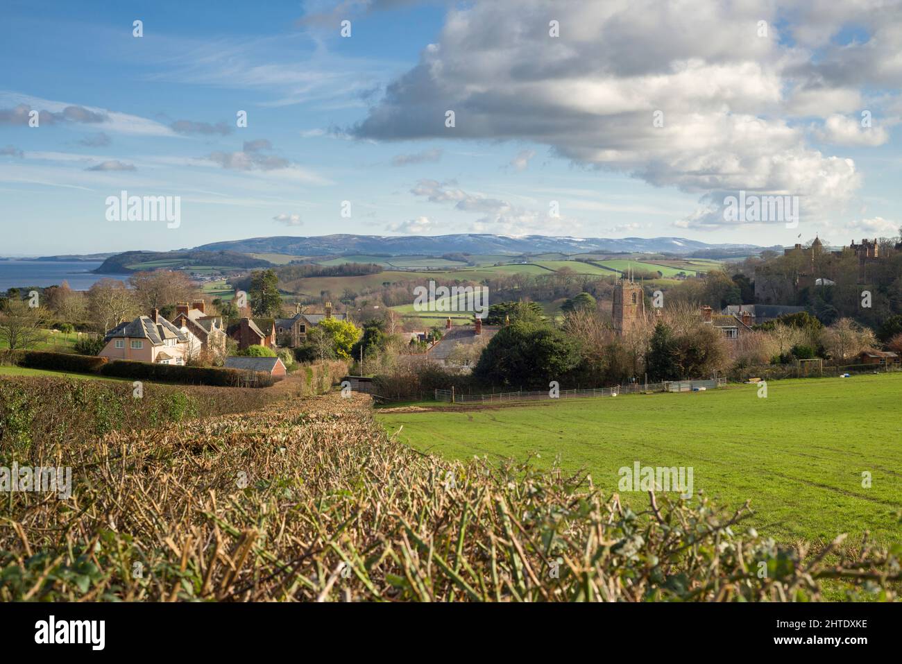 The village of Dunster in the Exmoor National Park in winter, Somerset ...