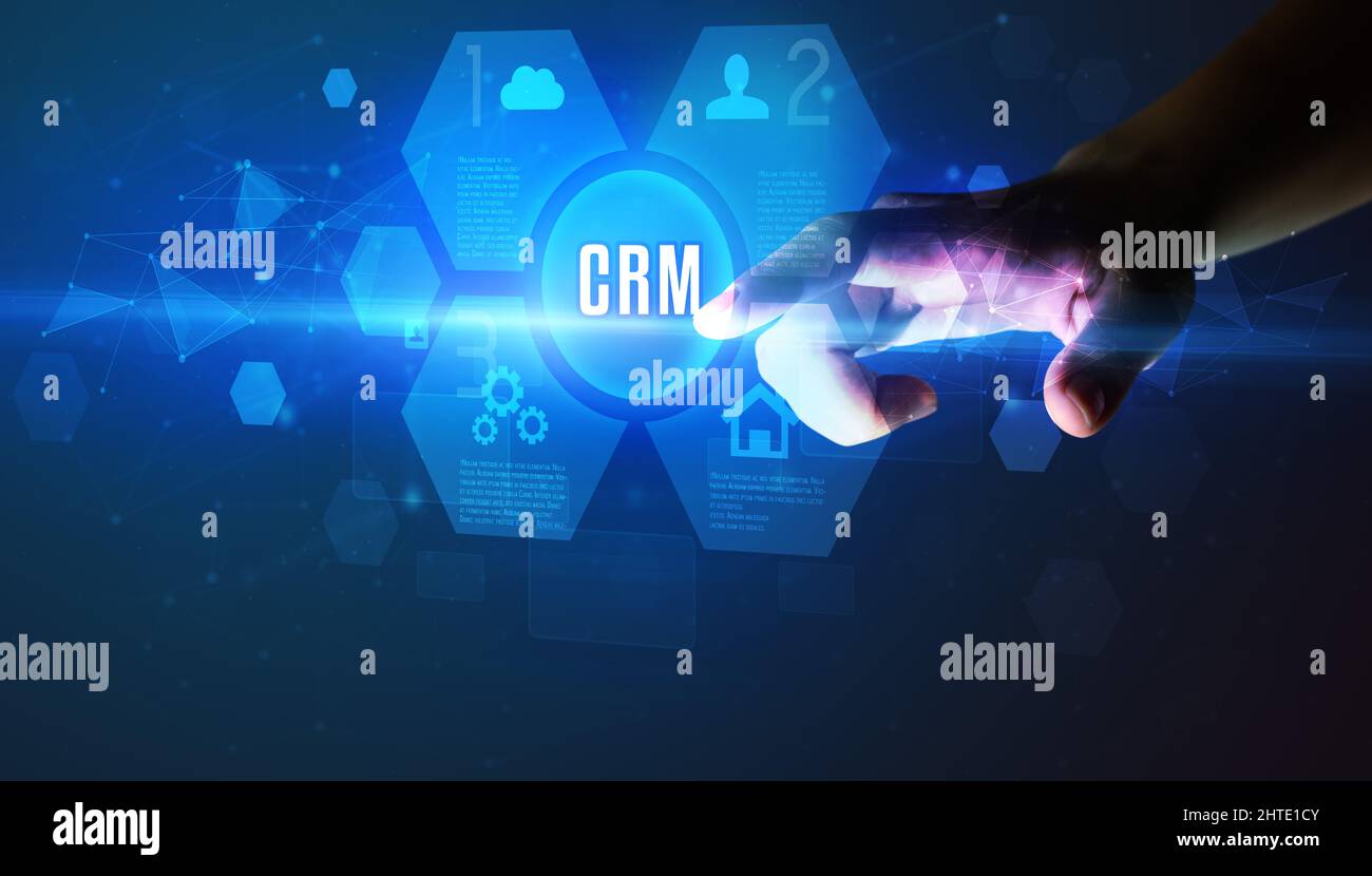 Hand touching digital button concept Stock Photo - Alamy