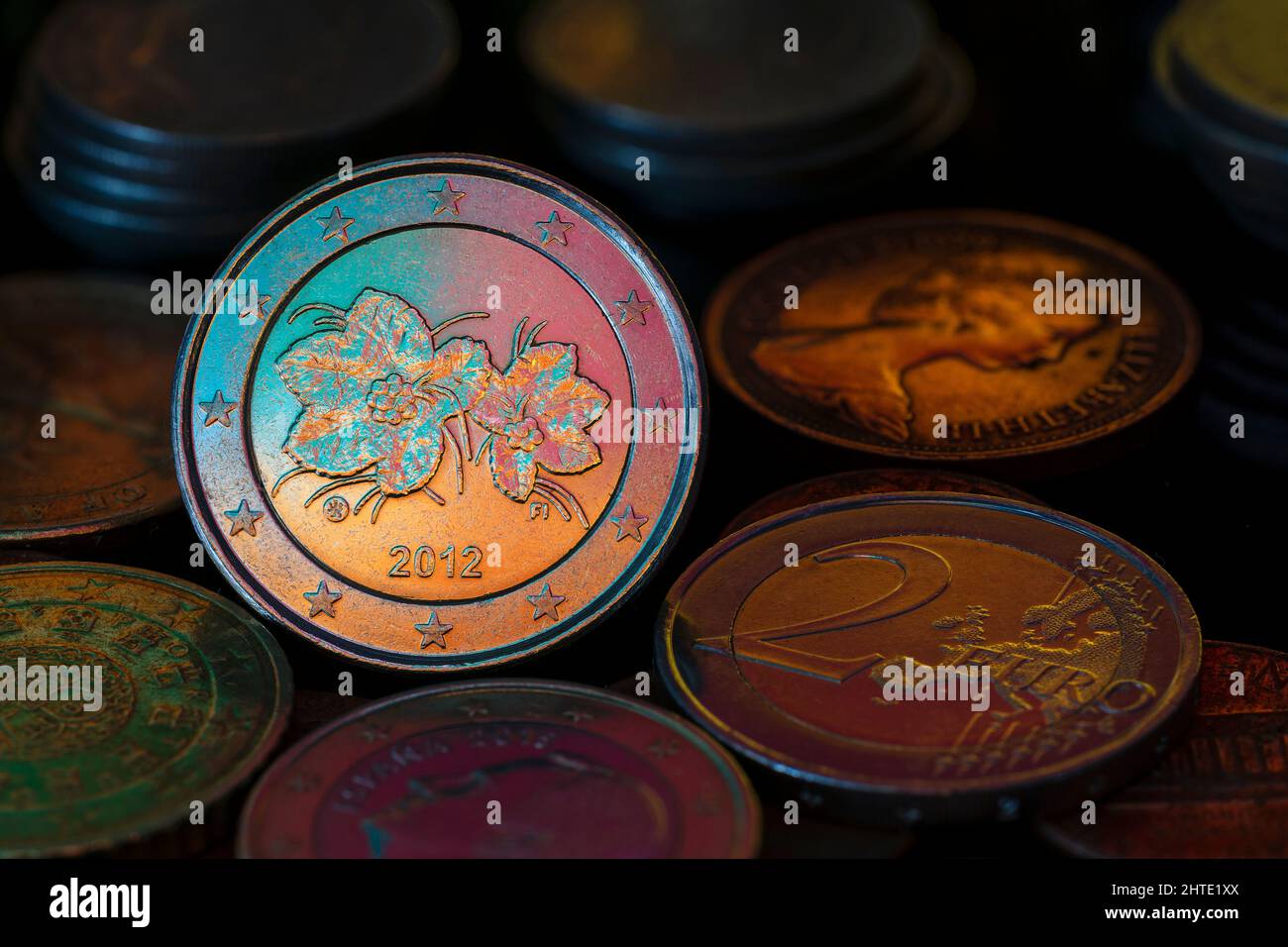 Finnish 2 Euro Coin Obverse 2012 Macro Close Up Stock Photo - Alamy