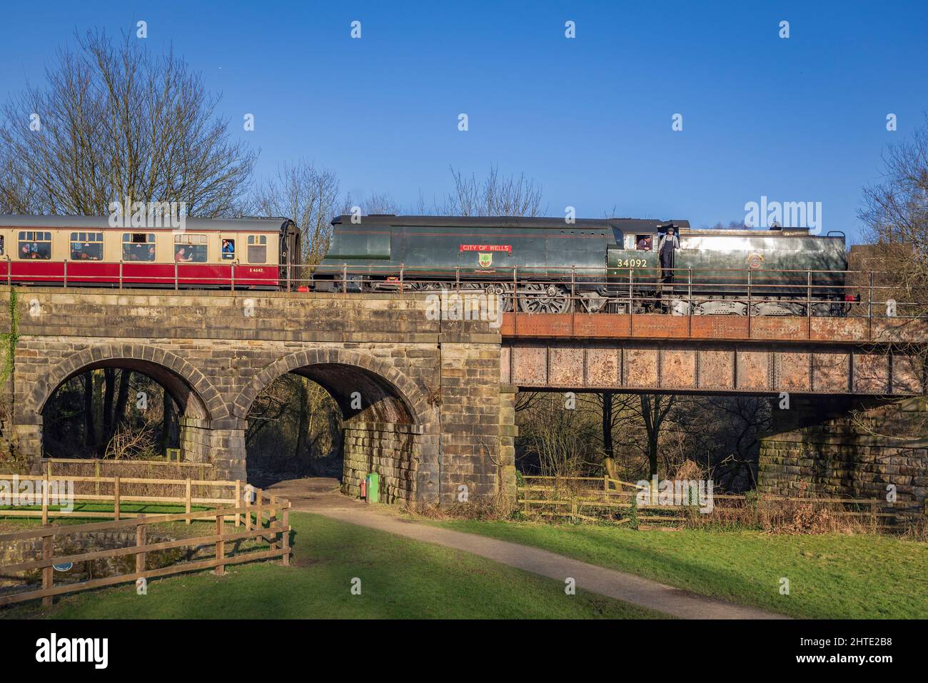 City of Wells steam loco at Burrs Park viaduct on the ELR East Lancs ...