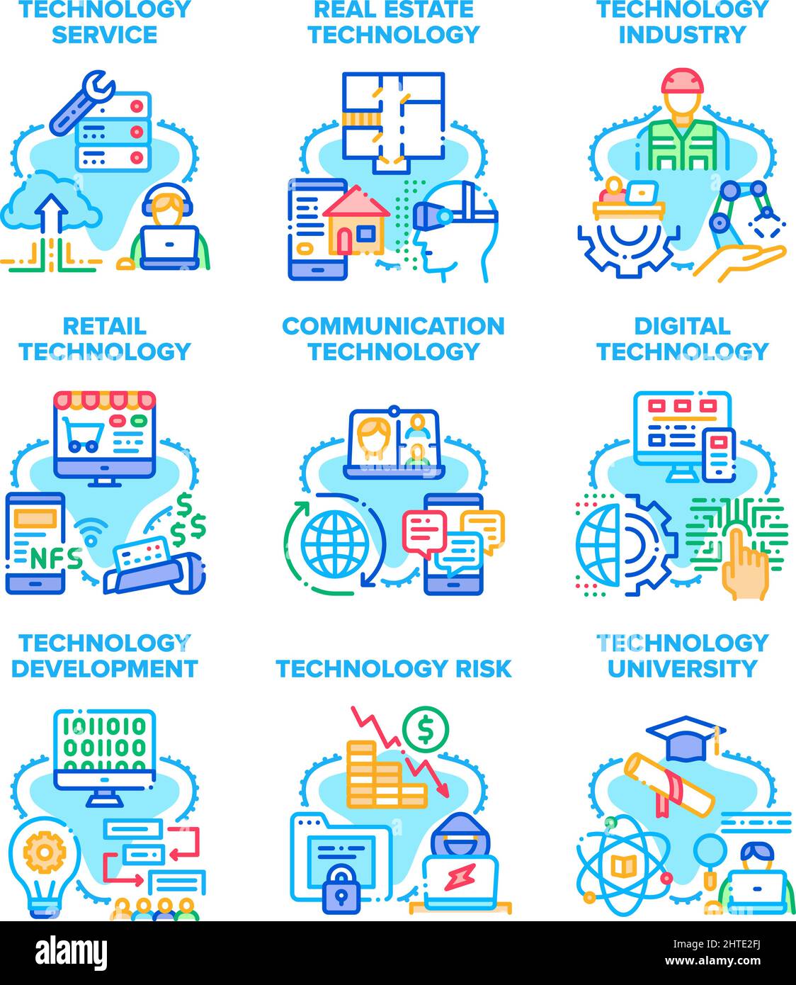 Technology Service Set Icons Vector Illustrations Stock Vector Image ...