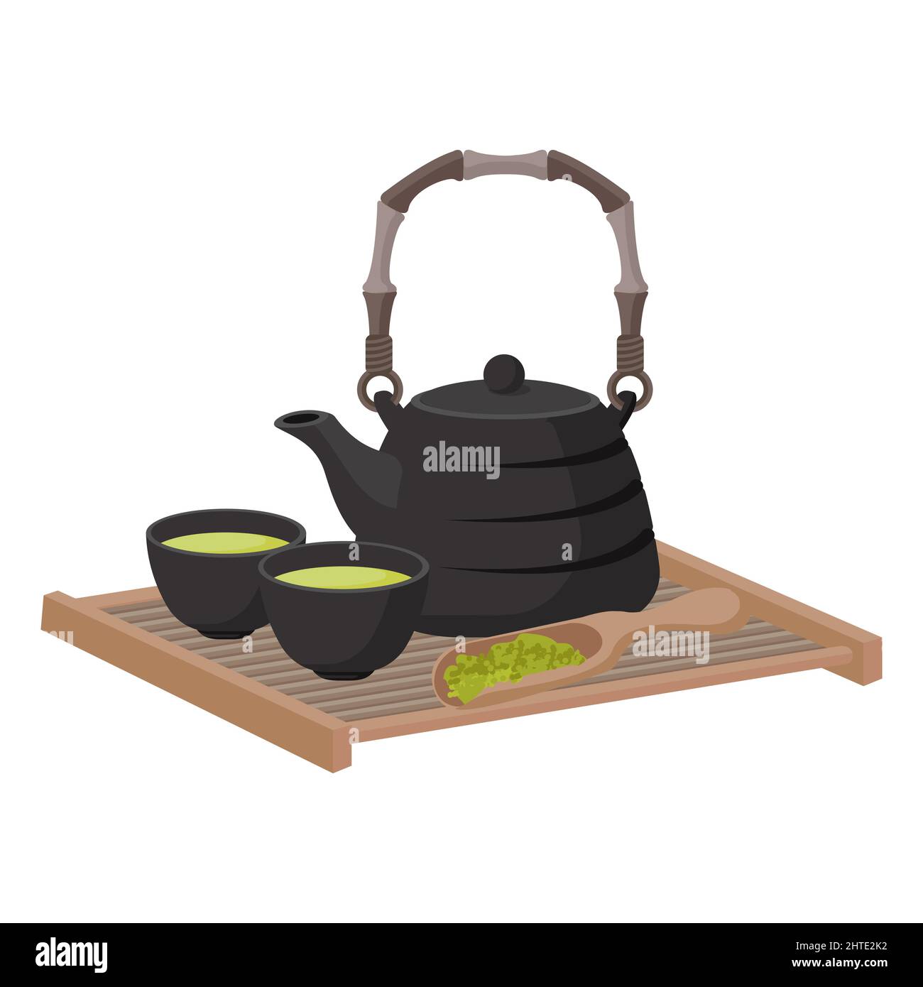 Asian style bamboo tea sets cartoon vector illustration isolated object ...