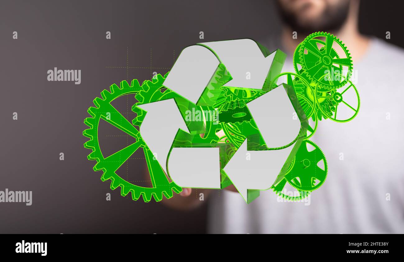 Digital illustration of the gears and recycle sign-the concept of ...