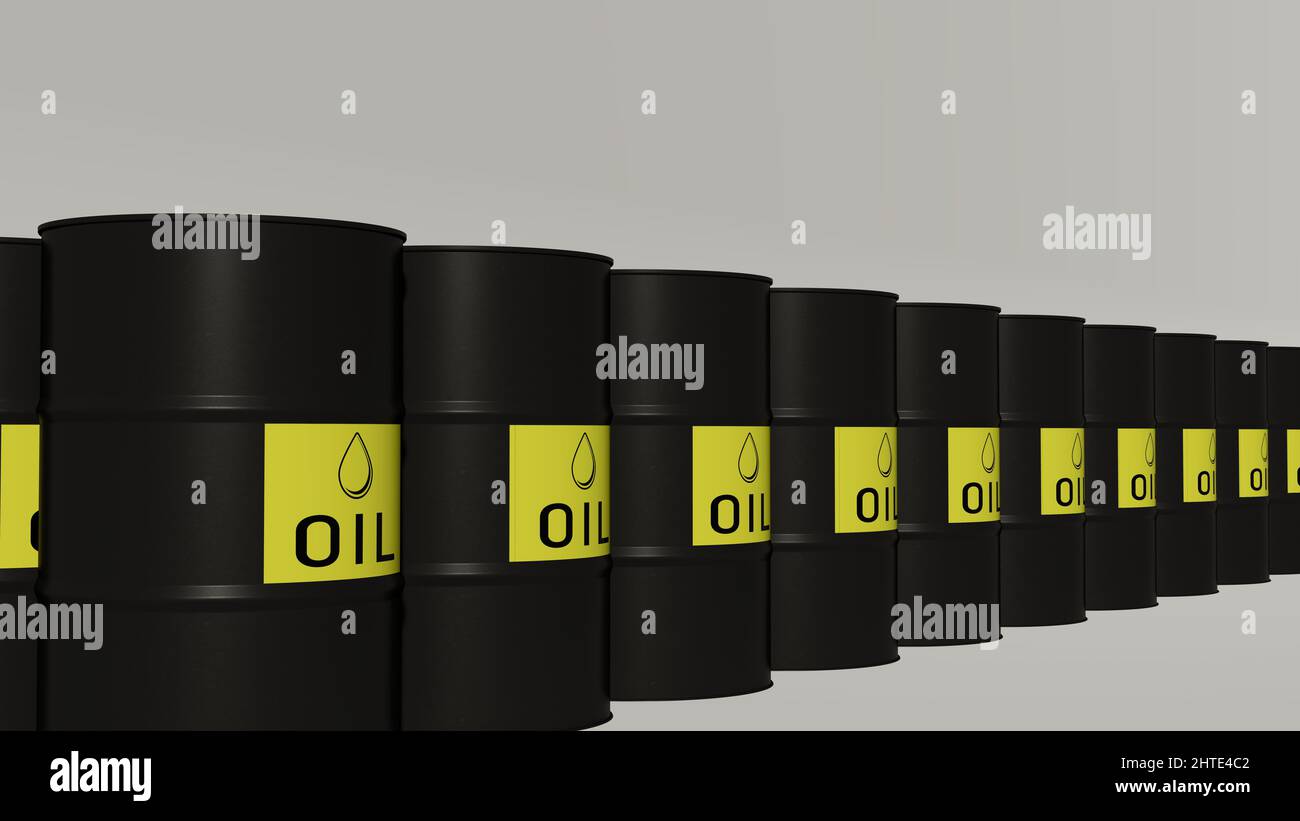 3D rendering of industrial oil barrels in the storage room Stock Photo ...