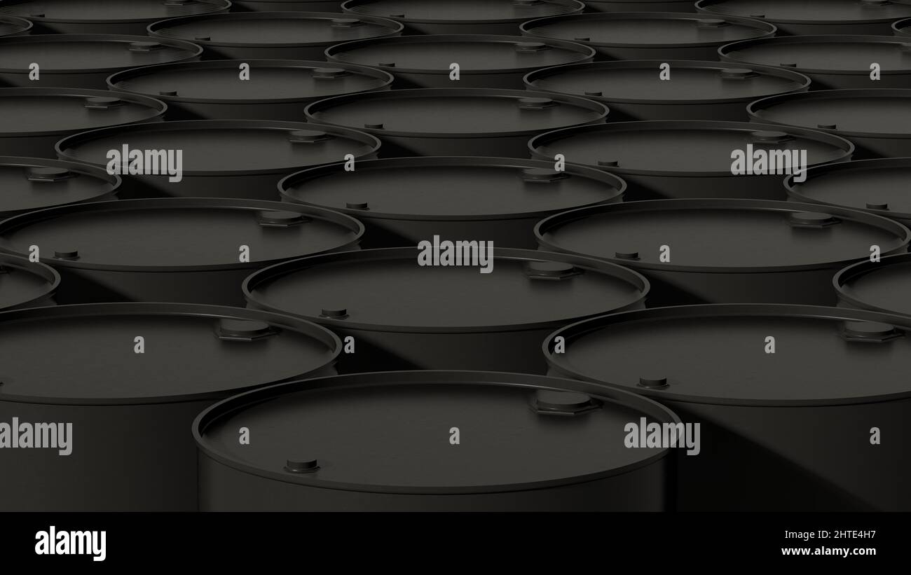 3D rendering of industrial oil barrels in the storage room Stock Photo ...
