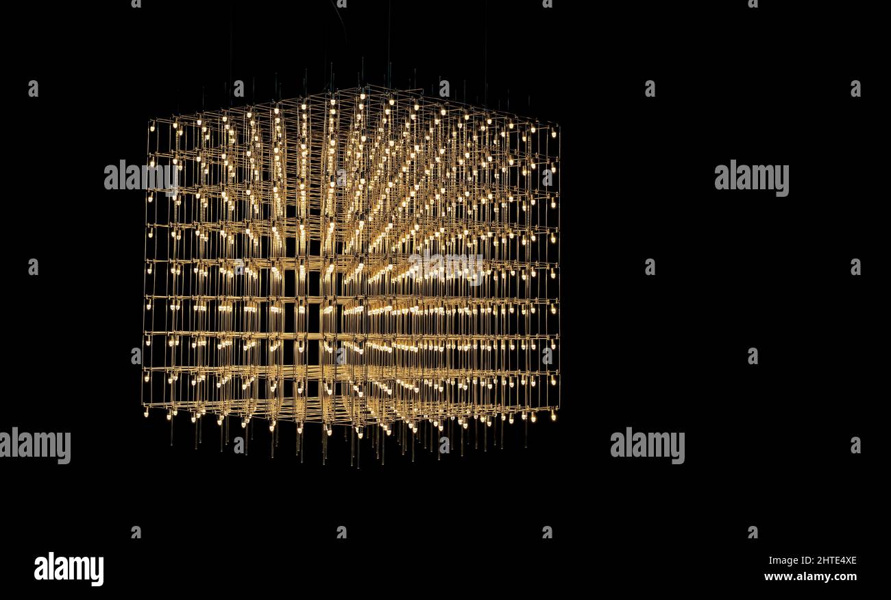 Square LED chandelier in Art Nouveau style on a black background Stock ...