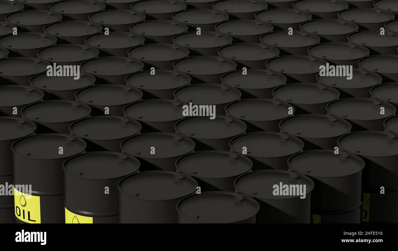 3D rendering of industrial oil barrels in the storage room Stock Photo ...