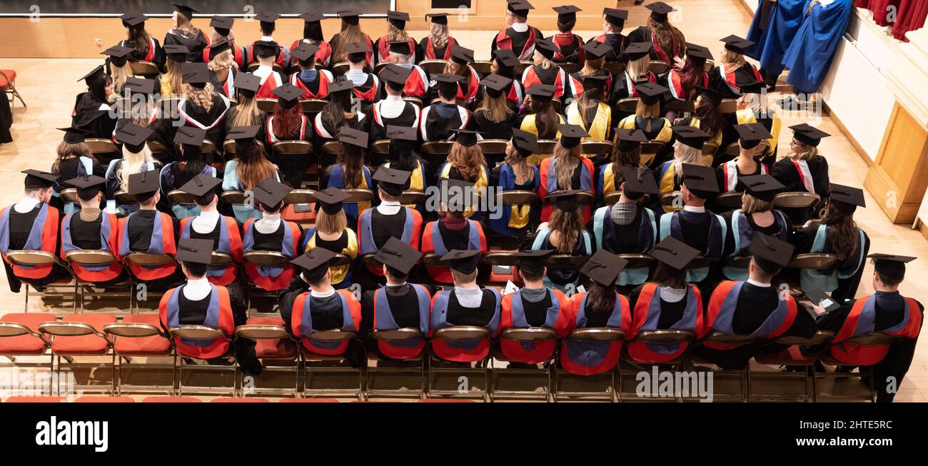 University graduates at their Graduation ceremony, seated before they ...