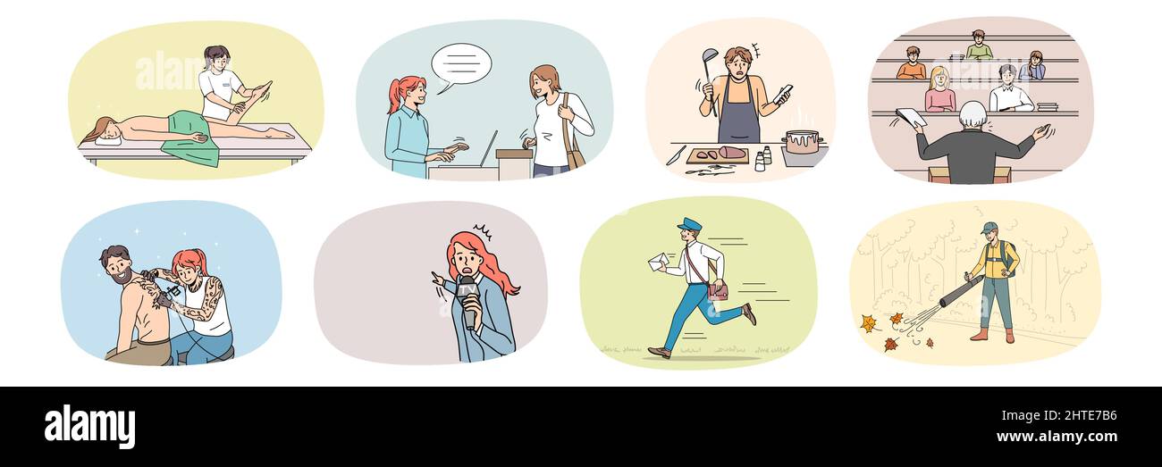 Set of diverse people occupations daily routine and lifestyle ...