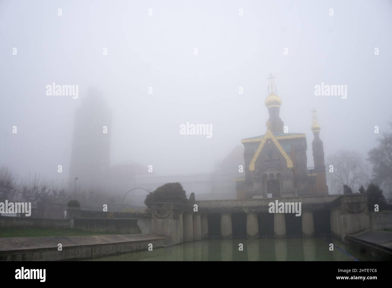 Mathildenhoehe with russian orthodox chapel and five finger tower in ...