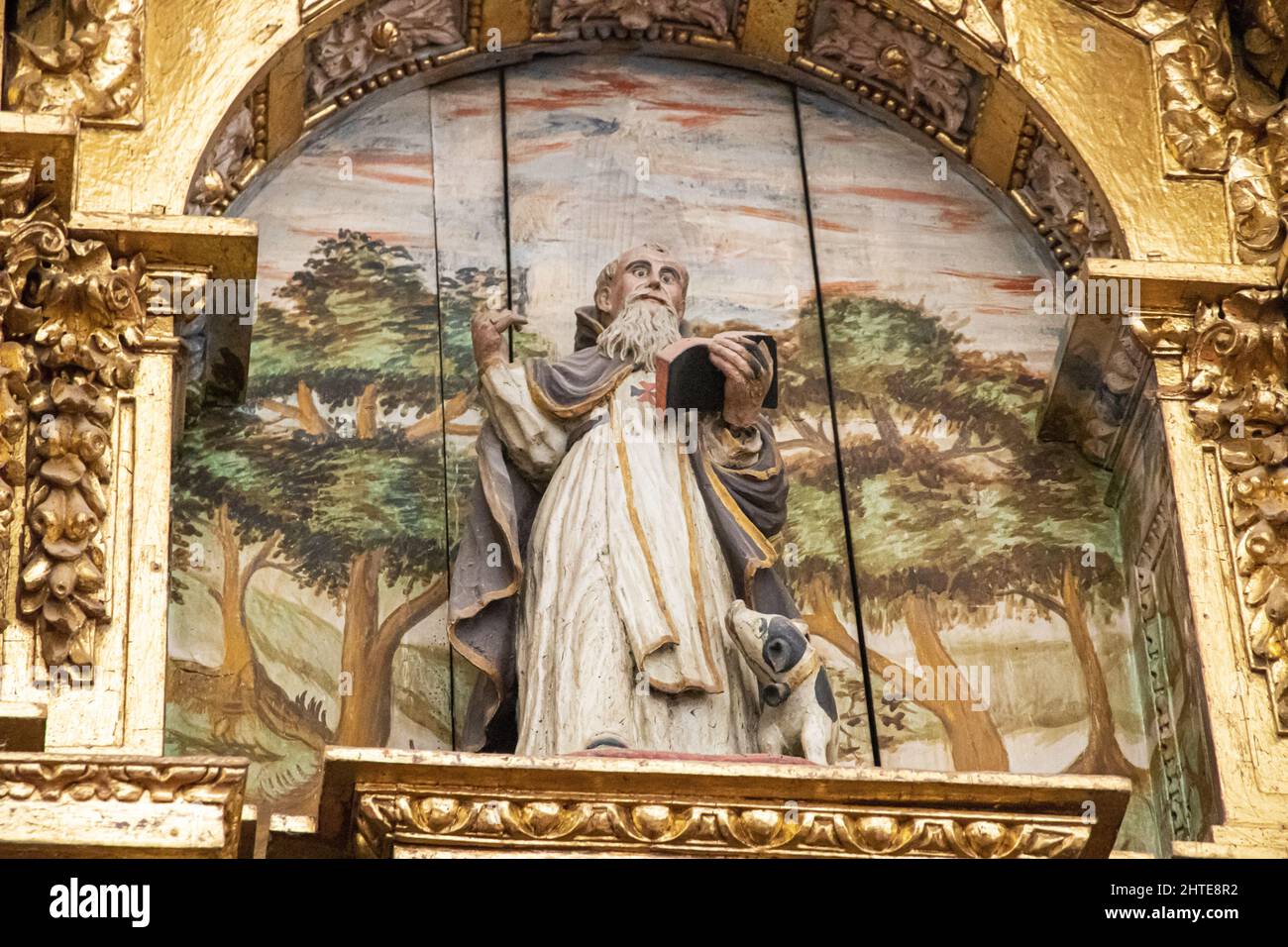 Statue of a Saint inside the church of the Monastery of San Miguel de ...