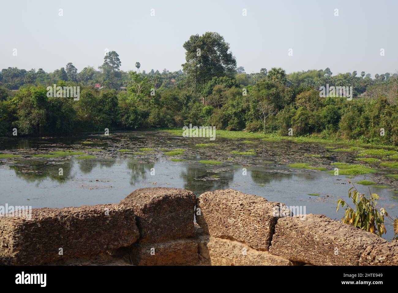Defence moat around Khmer ruin city Angkor Thom (horizontal image ...