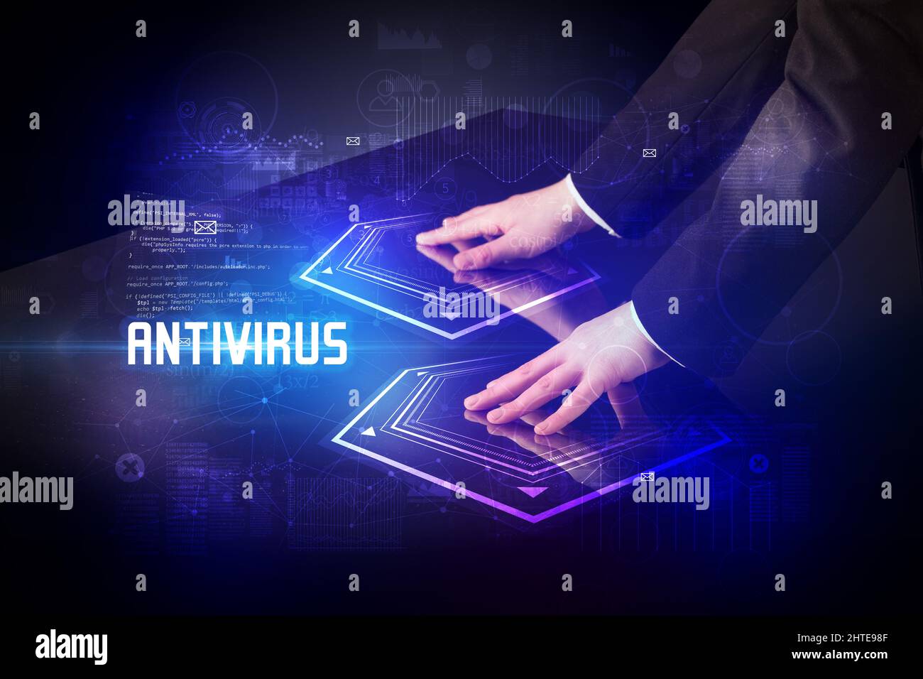 Hand touching digital table concept Stock Photo - Alamy