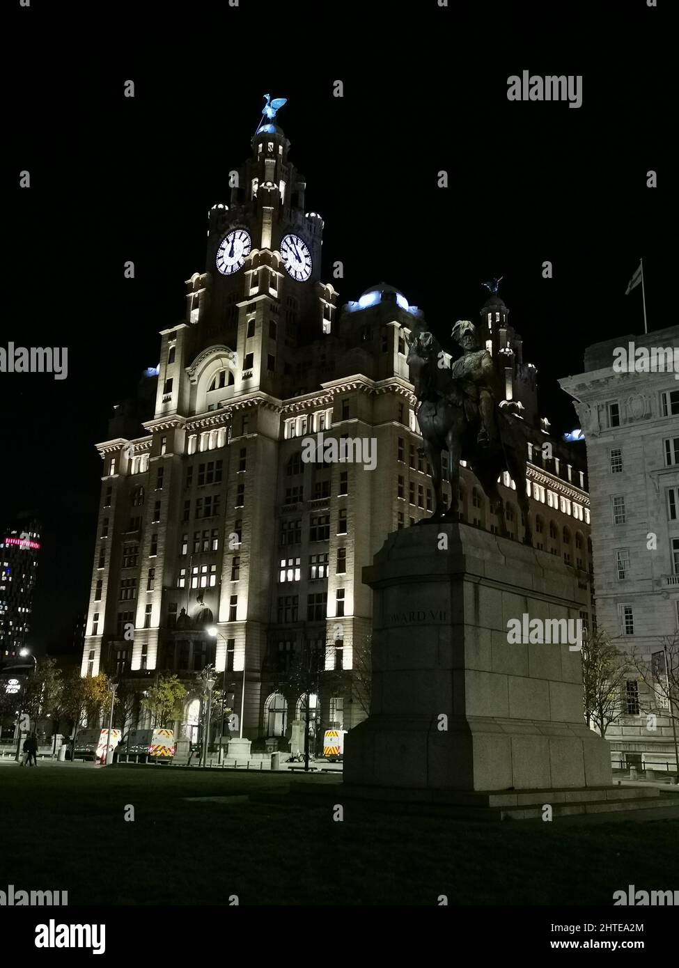 Vertical shot of the famous Liver building at night time one of the ...