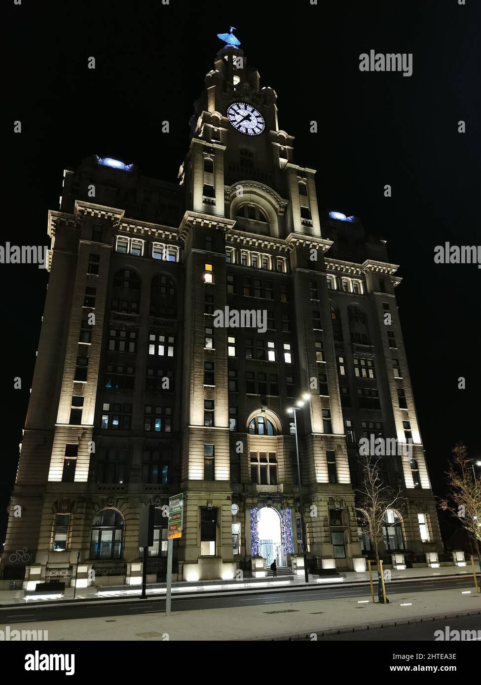 Vertical shot of the famous Liver building at night time one of the ...