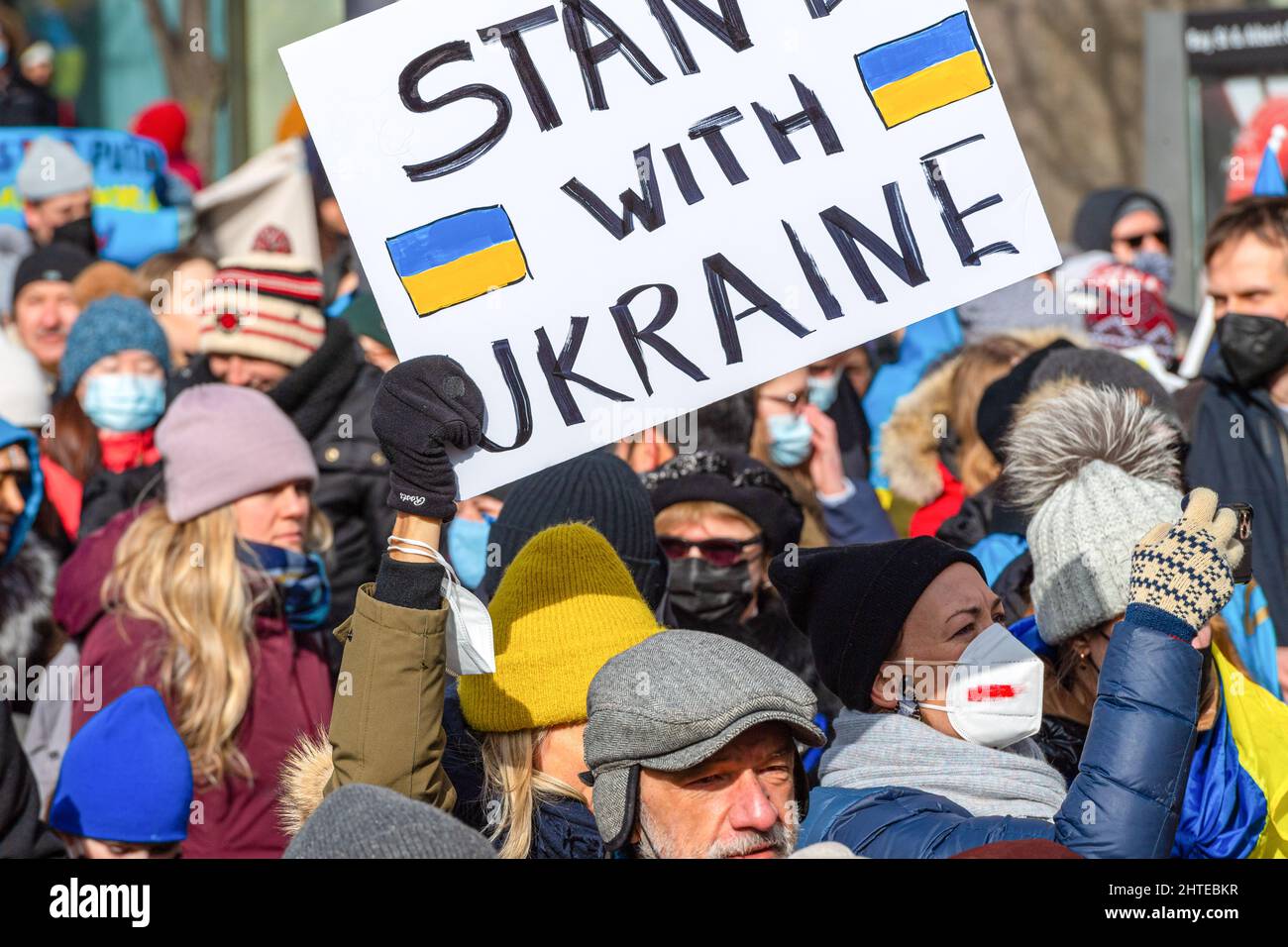 Toronto, Canada - February 27, 2022: A sing reading 'Stand With Ukraine ...