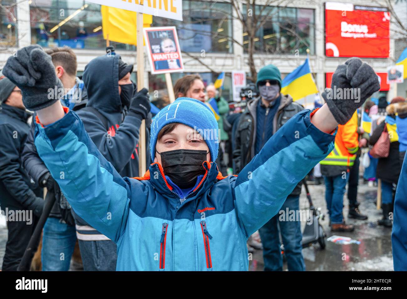 Toronto, Canada - February 27, 2022: A child supporting Ukraine. The ...