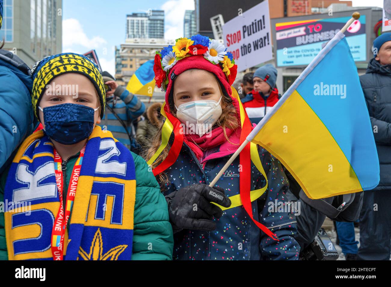 Toronto, Canada - February 27, 2022: Two children taking part in the ...