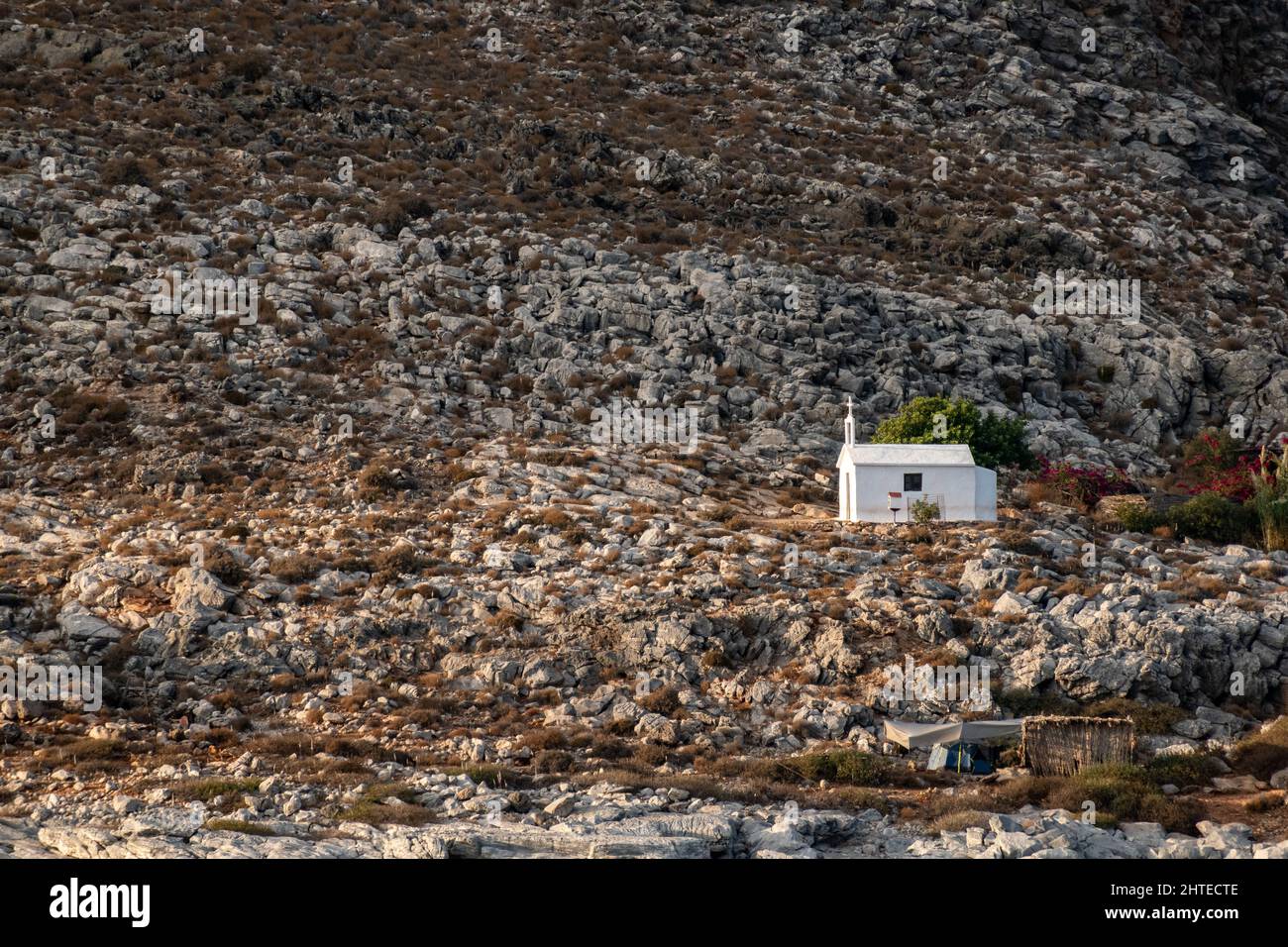 White building in a mountain, Crete Stock Photo - Alamy