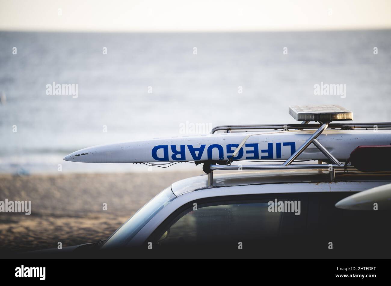 Lifeguard car at Laguna Beach with the sea background in California ...