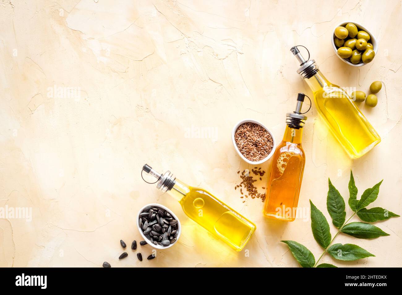 Different kind of cooking oil - sunflower olive and sesame oil with ...