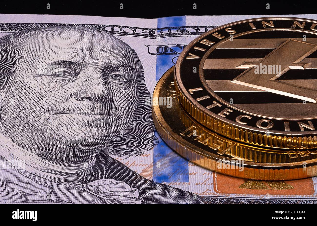 Physical Cryptocurrency Coins Lite coin and Etherium on 100 US Dollar ...