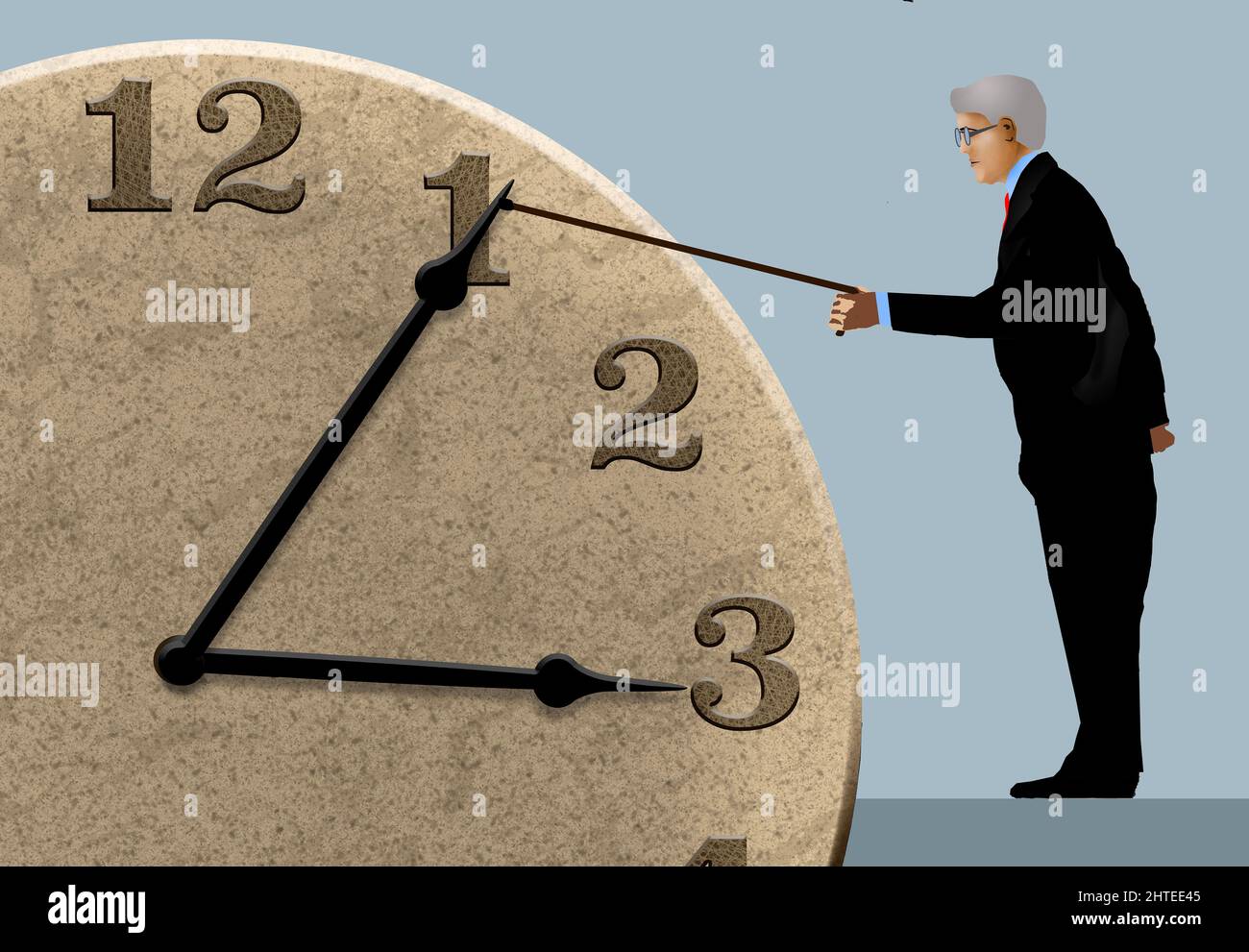 An old businessman turns back the hands of time using a cane in this 3 ...