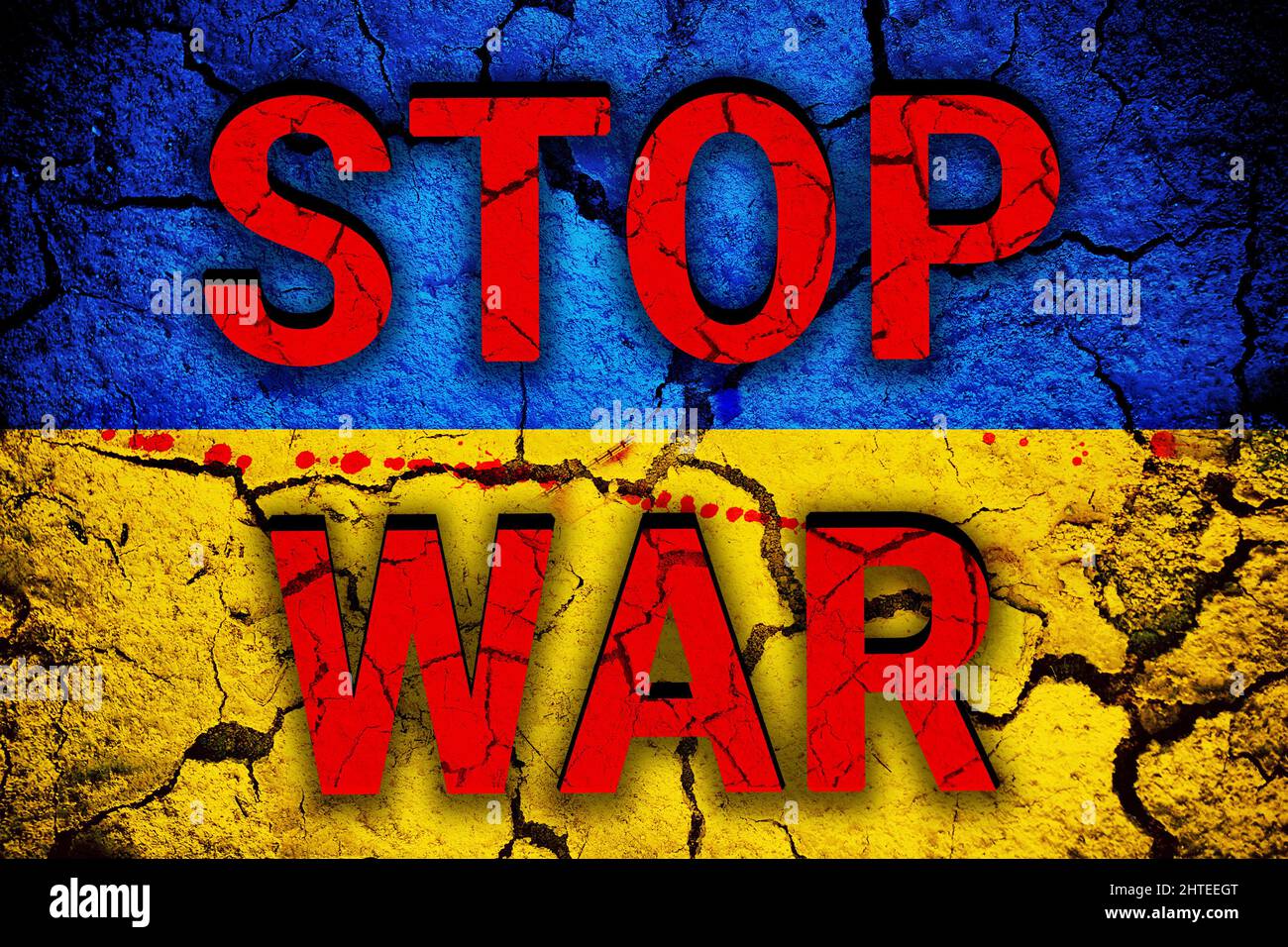 Word STOP WAR with blood splatter against the background of the ...