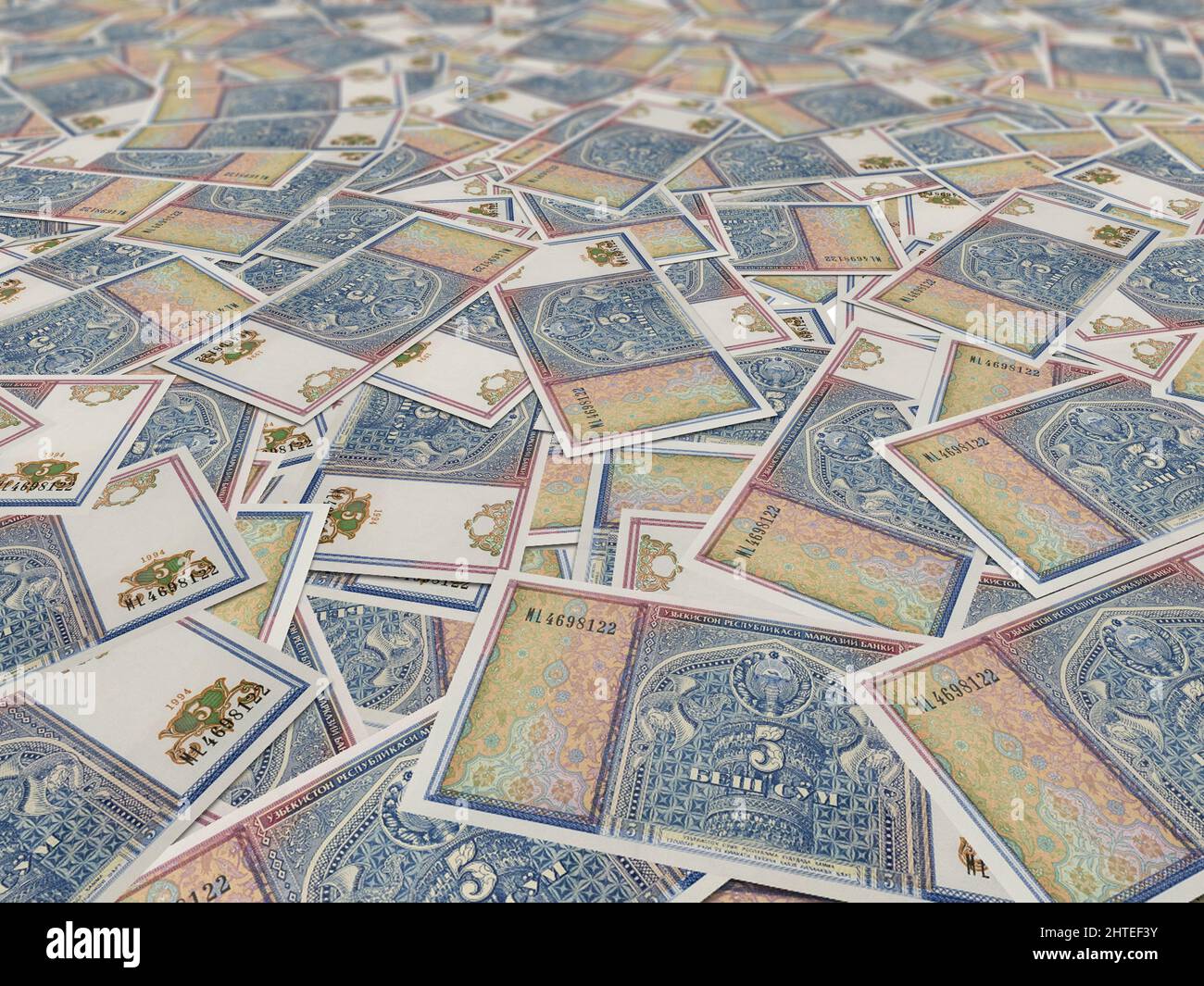 Large pile of Uzbekistani soms - background of Uzbekistani currency ...