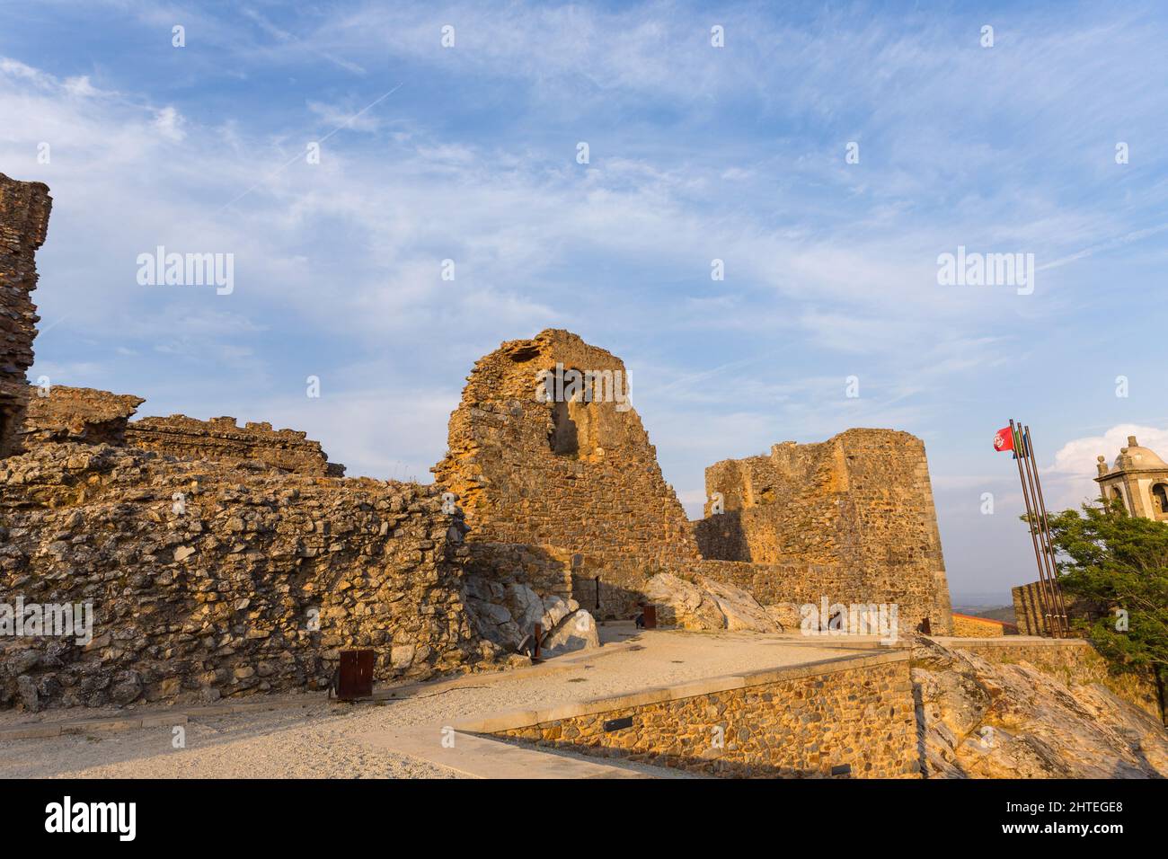 Stone tower of the old castle in the ancient town of Castelo Rodrigo in ...