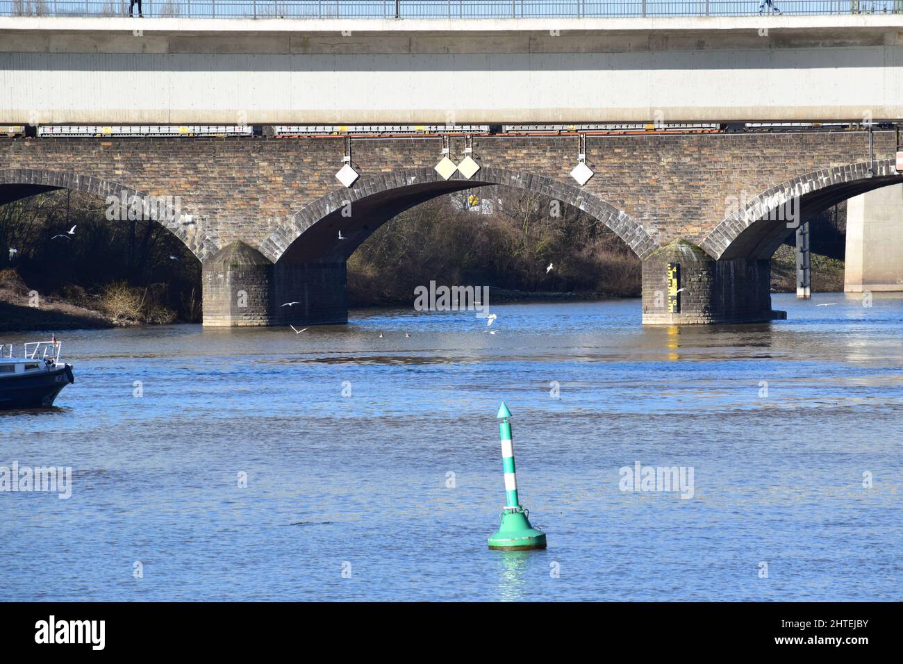 Balduinbrücke Koblenz, bridge across the Mosel with original and ...
