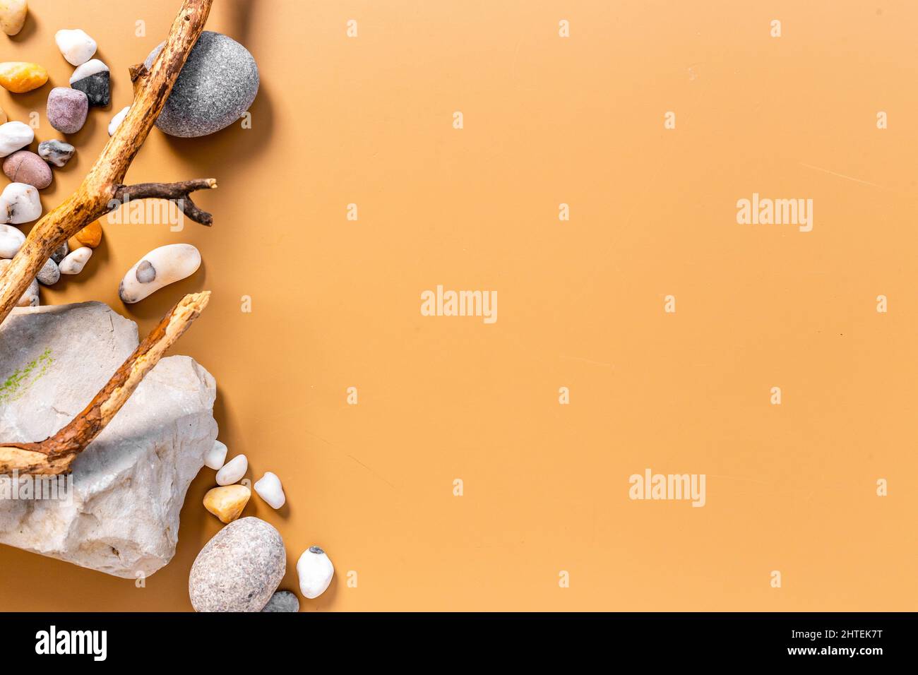 Background of natural crystal stone mineral with snag tree branch Stock ...